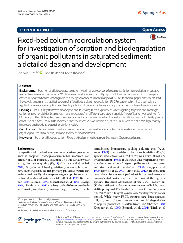 (PDF) Fixed-bed column recirculation system for investigation of sorption and biodegradation of ...