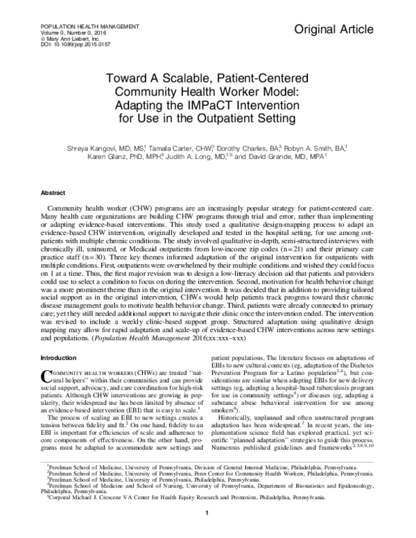 (PDF) Toward A Scalable, Patient-Centered Community Health Worker Model ...