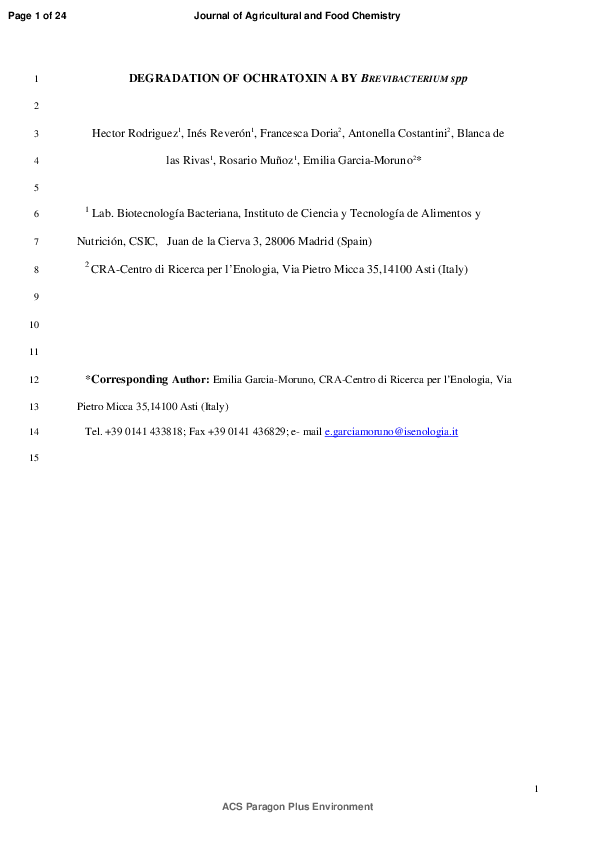 (PDF) Degradation of ochratoxin a by Brevibacterium species
