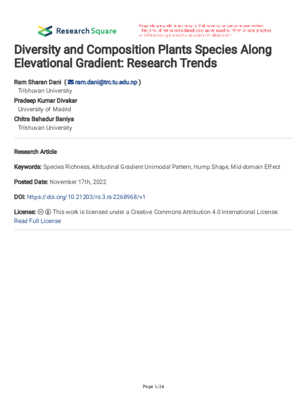 (PDF) Diversity and Composition Plants Species Along Elevational Gradient: Research Trends