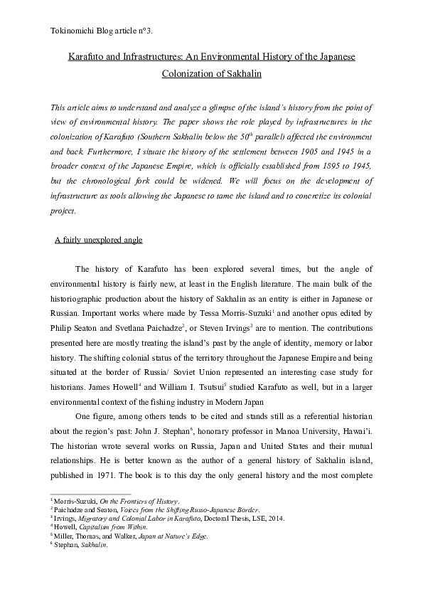 (DOC) Karafuto and Infrastructures: An Environmental History of the ...