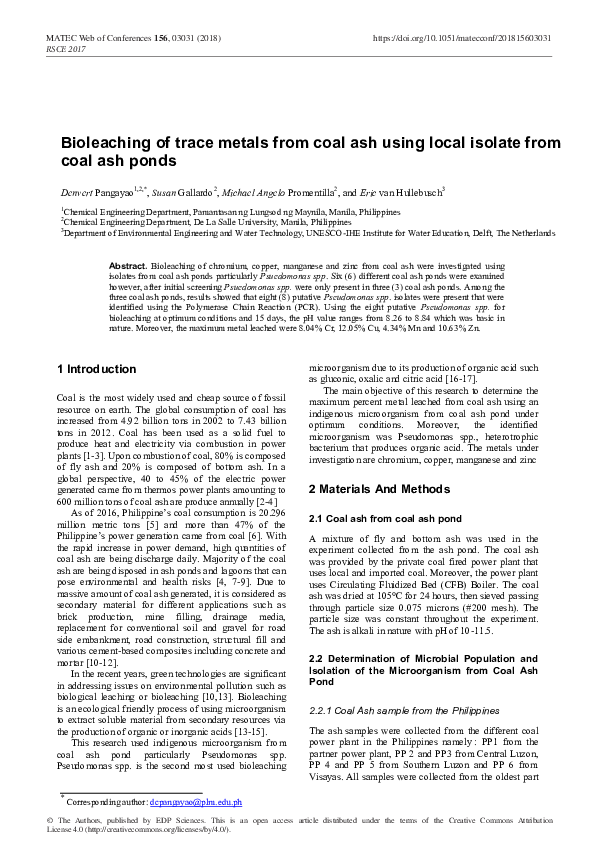 (PDF) Bioleaching of trace metals from coal ash using local isolate ...