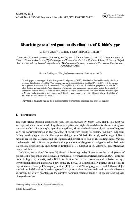 (PDF) Bivariate generalized gamma distributions of Kibble's type