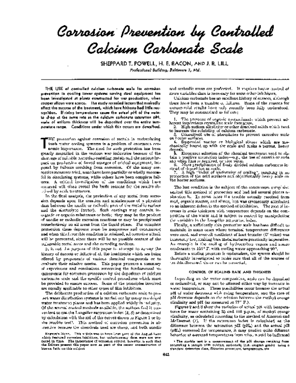 (PDF) Corrosion Prevention by Controlled Calcium Carbonate Scale