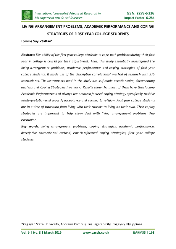 (PDF) Living Arrangement Problems, Academic Performance and Coping ...