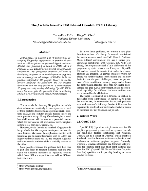 Pdf The Architecture Of A J2me Based Opengl Es 3d Library