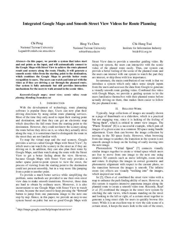 (PDF) Integrated Google Maps and smooth street view videos for route planning