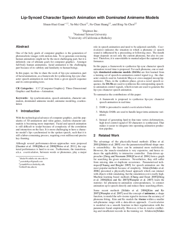 (PDF) Lip-synced character speech animation with dominated animeme models