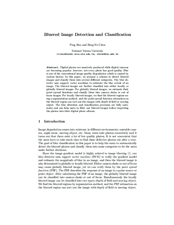 (PDF) Blurred Image Detection and Classification