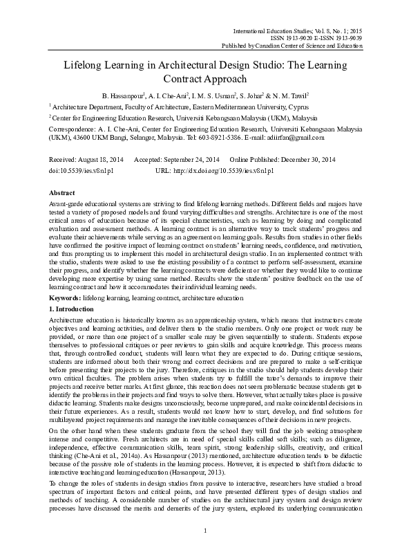 (PDF) Lifelong Learning in Architectural Design Studio: The Learning ...