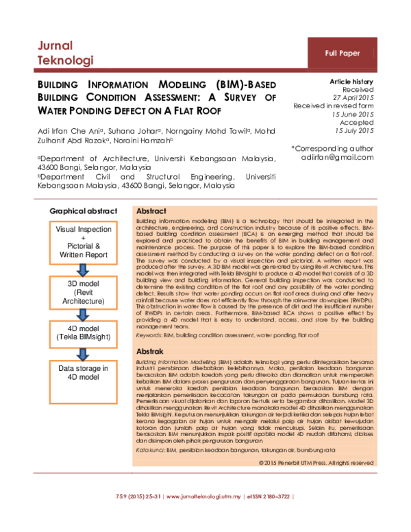 (PDF) Building Information Modeling (Bim)-Based Building Condition Assessment: A Survey of Water ...