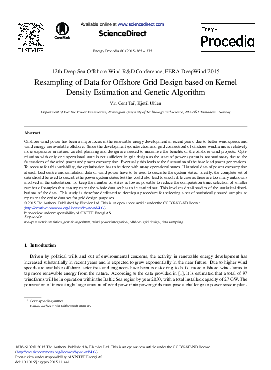 (PDF) Resampling of Data for Offshore Grid Design Based on Kernel Density Estimation and Genetic ...