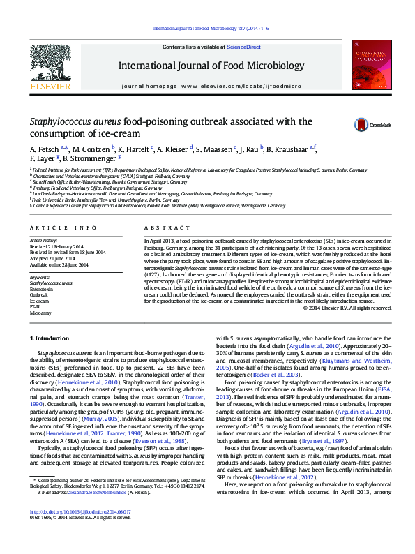 (PDF) Staphylococcus aureus food-poisoning outbreak associated with the consumption of ice-cream