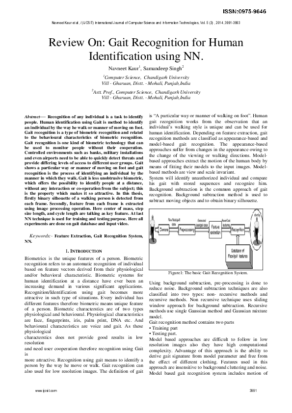 (PDF) Review On : Gait Recognition for Human Identification using NN