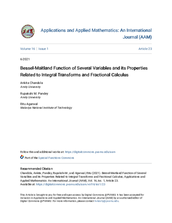 (PDF) Bessel-Maitland Function of Several Variables and its Properties Related to Integral ...