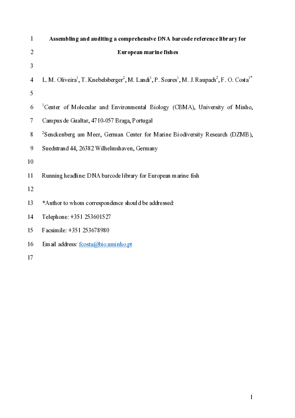 (PDF) Assembling and auditing a comprehensive DNA barcode reference ...