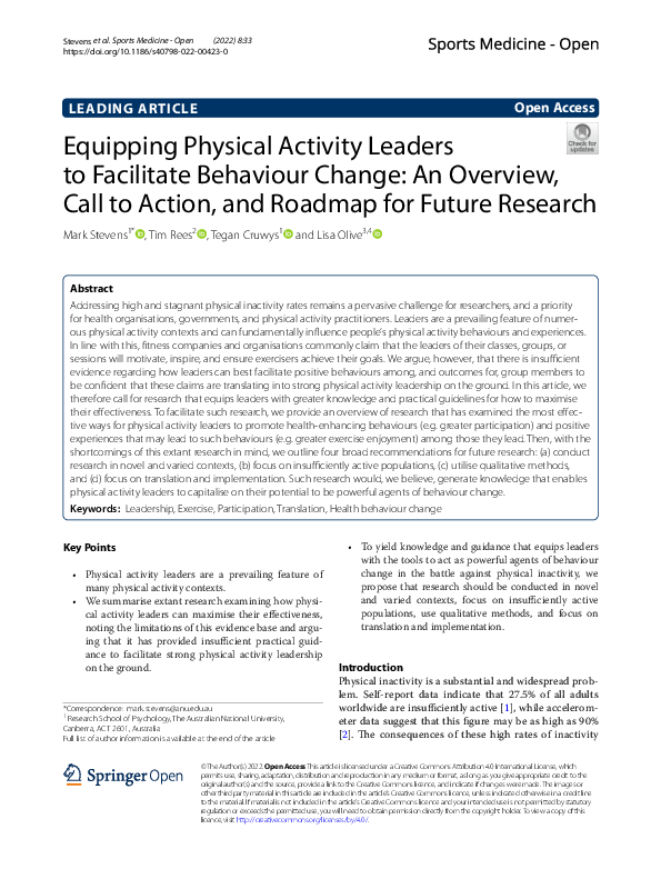 (PDF) Equipping Physical Activity Leaders to Facilitate Behaviour ...