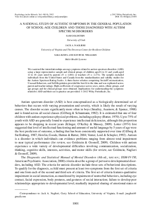 (PDF) A National Study of Autistic Symptoms in the General Population ...