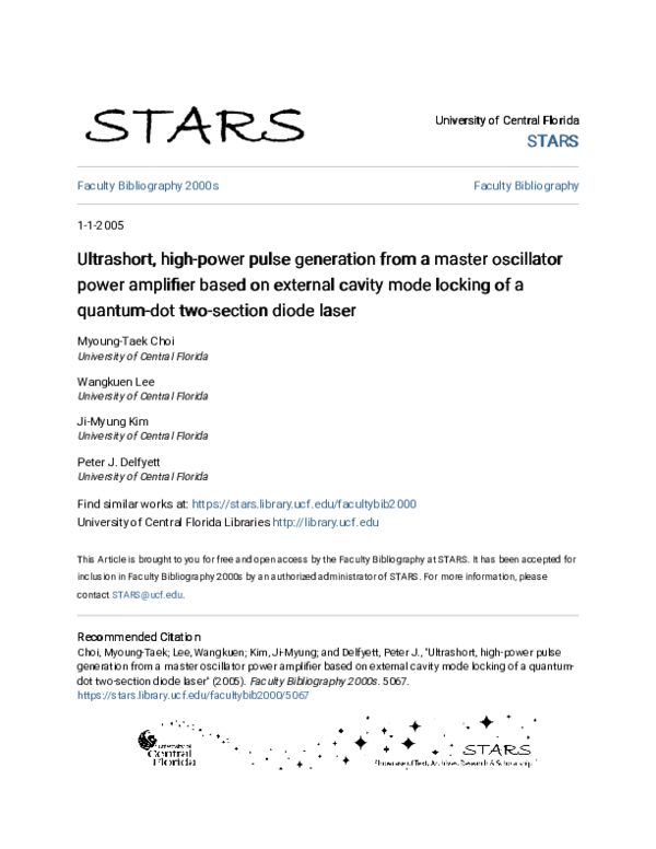 Pdf Ultrashort High Power Pulse Generation From A Master Oscillator Power Amplifier Based On
