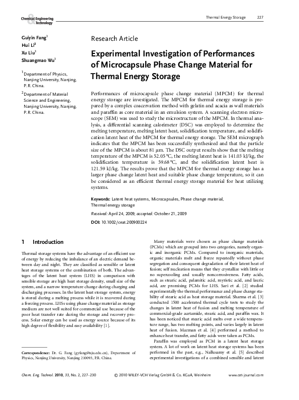 (PDF) Experimental Investigation of Performances of Microcapsule Phase ...