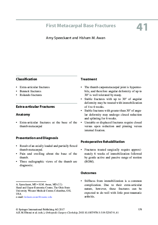 Pdf First Metacarpal Base Fractures