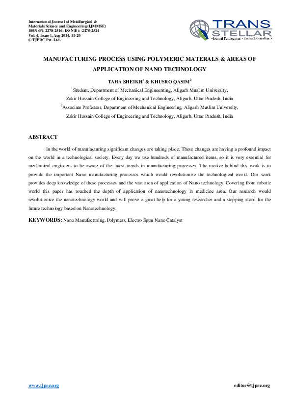 (PDF) Manufacturing Process Using Polymeric Materals & Areas of ...