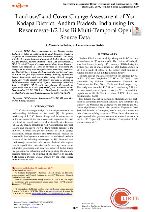 (PDF) Land use/Land Cover Change Assessment of Ysr Kadapa District ...