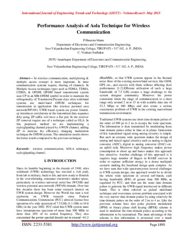 (PDF) Performance Analysis of Aola Technique for Wireless Communication