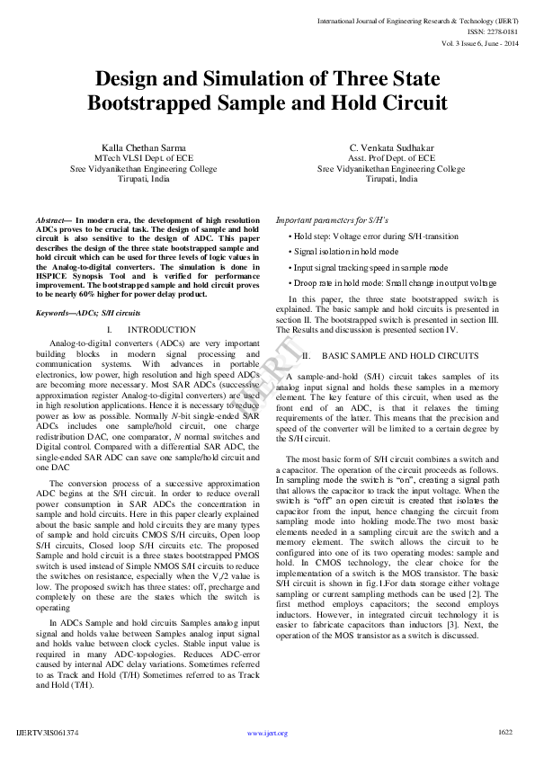 Pdf Design And Simulation Of Three State Bootstrapped Sample And Hold Circuit
