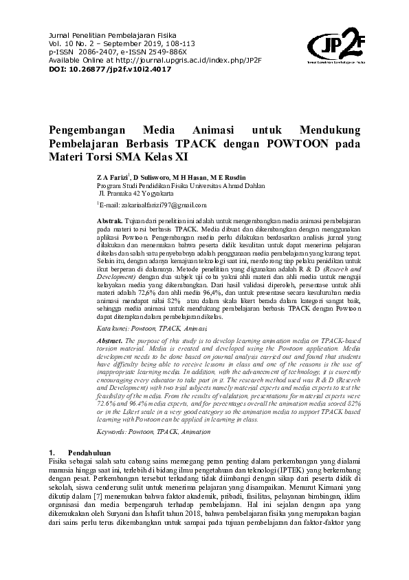 (PDF) Pengembangan Media Animasi untuk Mendukung Pembelajaran Berbasis TPACK dengan POWTOON pada ...