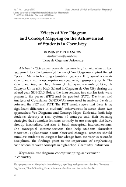 (PDF) Effects of Vee Diagram and Concept Mapping on the Achievement of Students in Chemistry
