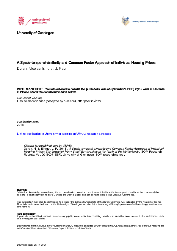 Pdf A Spatio Temporal Similarity And Common Factor Approach Of Individual Housing Prices The