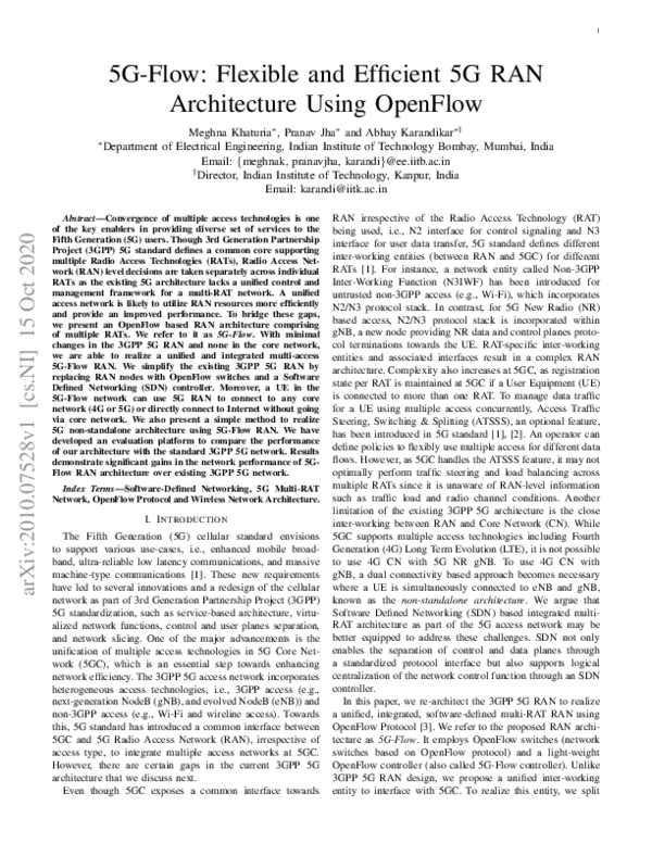 (PDF) 5G-Flow: Flexible and Efficient 5G RAN Architecture Using OpenFlow