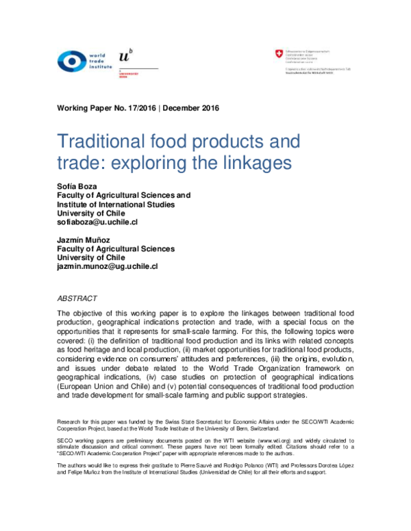 (PDF) Linking Traditional Foods, Trade, and Farming