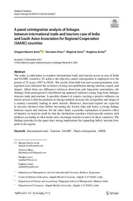 (PDF) A panel cointegration analysis of linkages between international trade and tourism: case ...