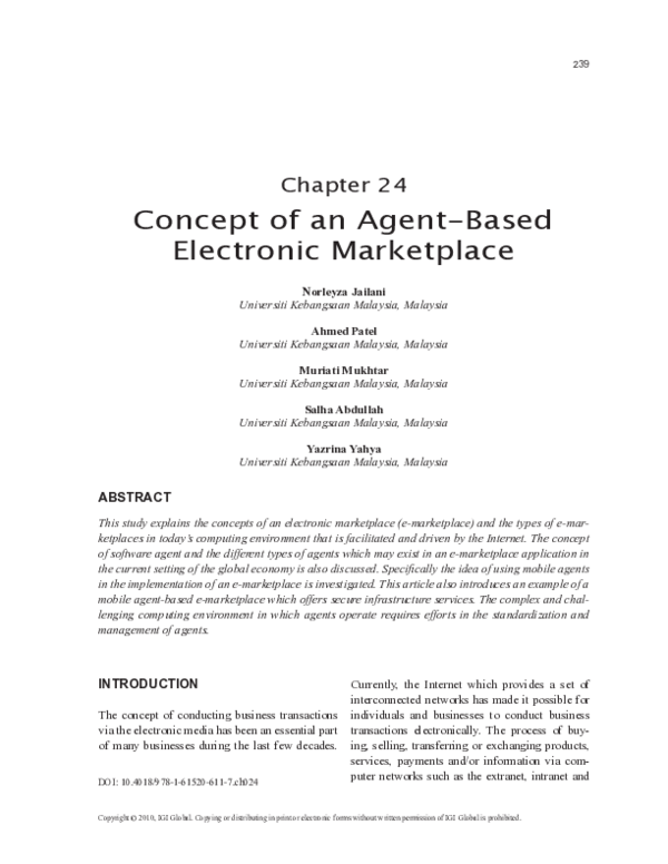 (PDF) Concept of an Agent-Based Electronic Marketplace