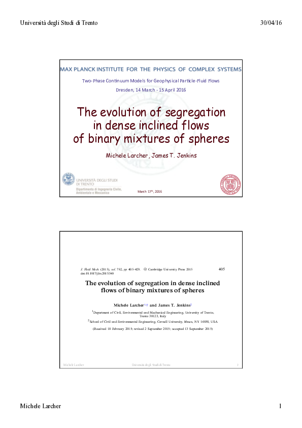 (PDF) The evolution of segregation in dense inclined flows of binary mixtures of spheres