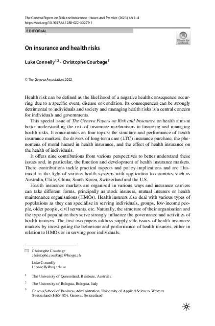 (PDF) On insurance and health risks