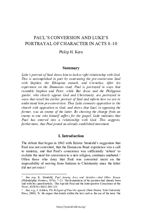 (PDF) Paul’s Conversion and Luke’s Portrayal of Character in Acts 8-10 ...