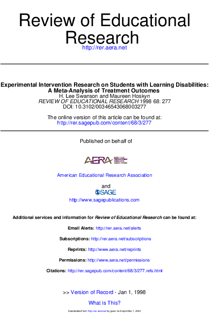(PDF) Experimental Intervention Research on Students with Learning ...
