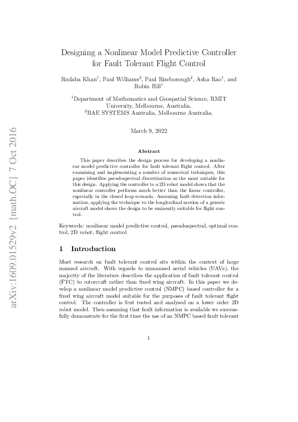 (PDF) Designing a Nonlinear Model Predictive Controller for Fault Tolerant Flight Control