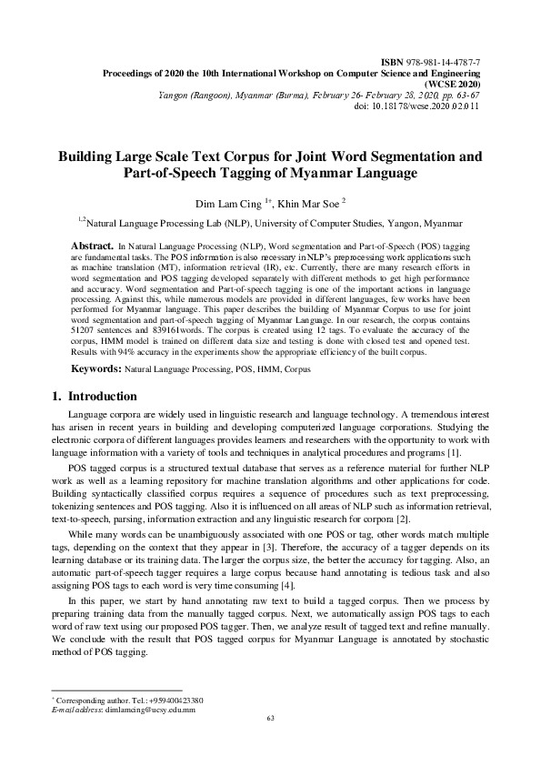 (PDF) Myanmar Corpus for Joint Segmentation and POS
