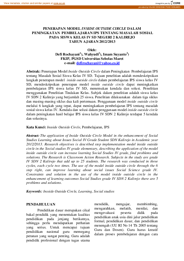 (PDF) Penerapan Model Inside Outside Circle Dalam Peningkatan Pembelajaran Ips Tentang Masalah ...