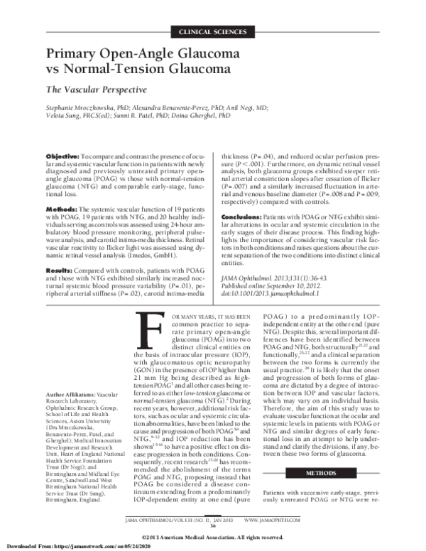 (PDF) Primary Open-Angle Glaucoma vs Normal-Tension Glaucoma