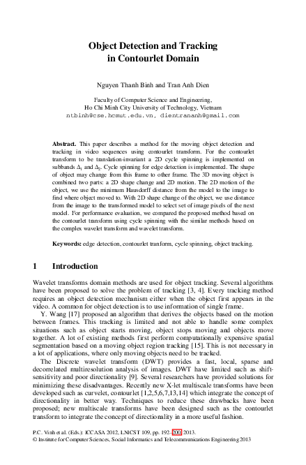 (PDF) Object Detection and Tracking in Contourlet Domain