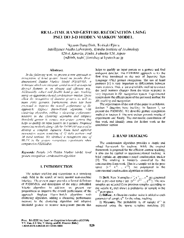 (PDF) Real-Time hand Gesture Recognition Using Pseudo 3-D Hidden Markov Model
