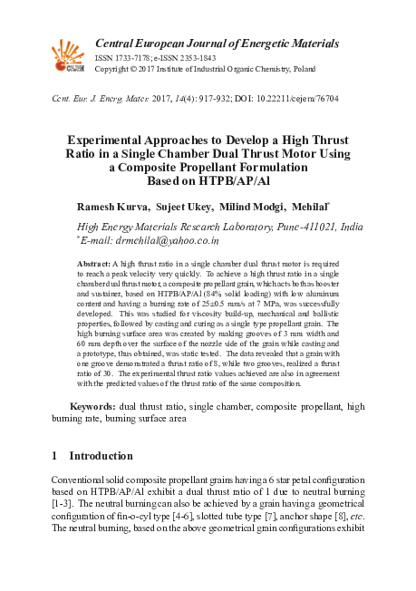 (PDF) Experimental Approaches to Develop a High Thrust Ratio in a ...