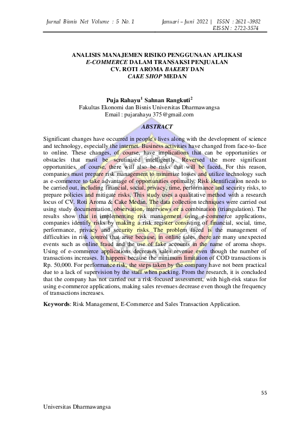 (PDF) Analisis Manajemen Risiko Penggunaan Aplikasi E-Commerce Dalam ...