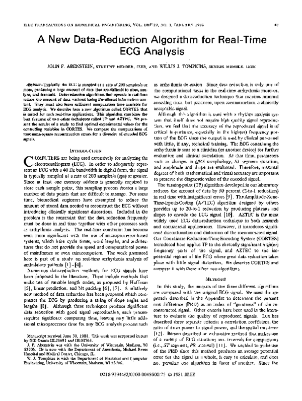 (PDF) A New Data-Reduction Algorithm for Real-Time ECG Analysis