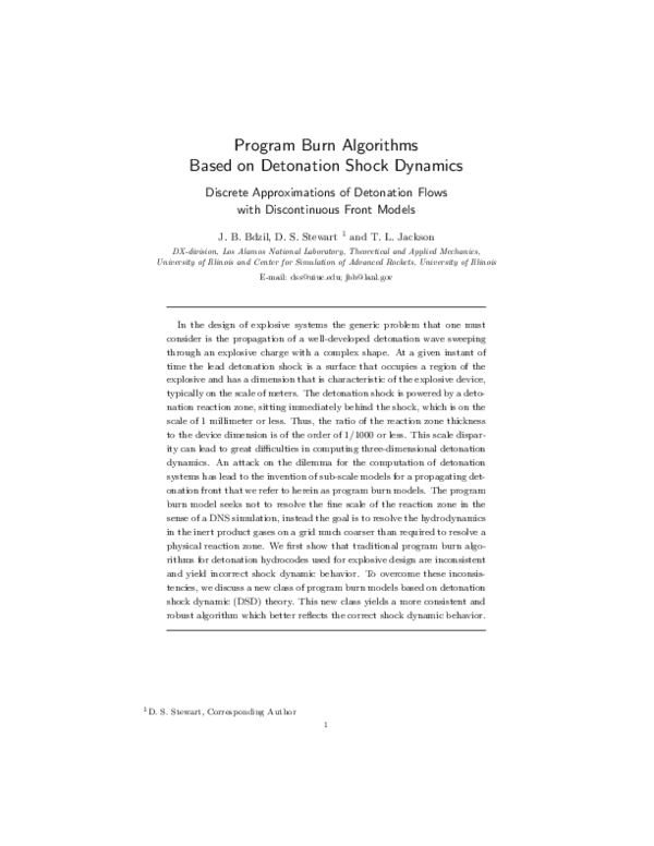 (PDF) Program Burn Algorithms Based on Detonation Shock Dynamics: Discrete Approximations of ...